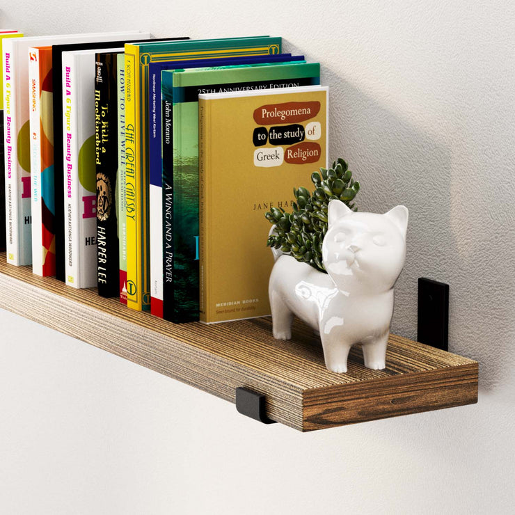 FORTE 60'' Floating Wall Shelf, Long Display Shelves, Book Shelf Burnt ...
