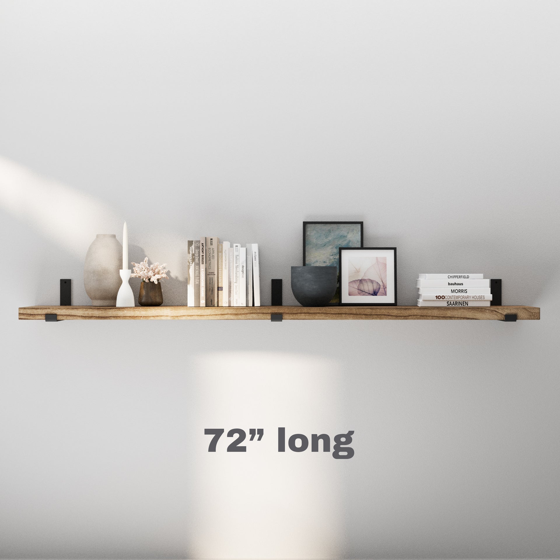 FORTE Floating Wall Shelf, Long Wall Shelves, Boho Shelf Decor Burnt ...