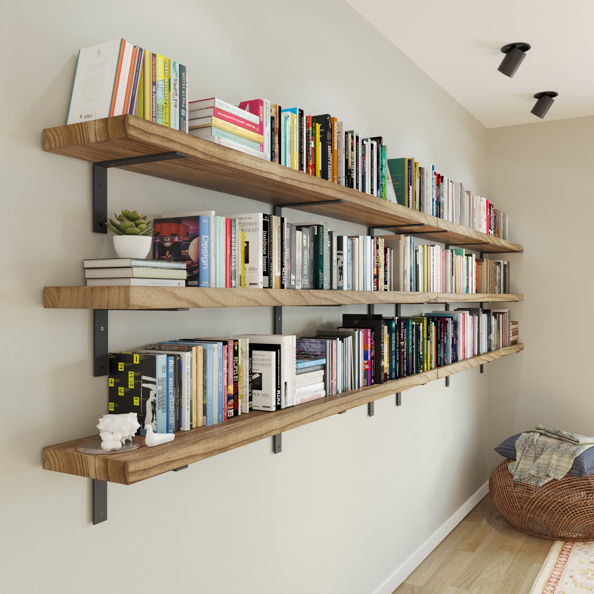 Cervo 72 Floating Wall Shelf Bookshelf Wall Rustic Shelves Burnt