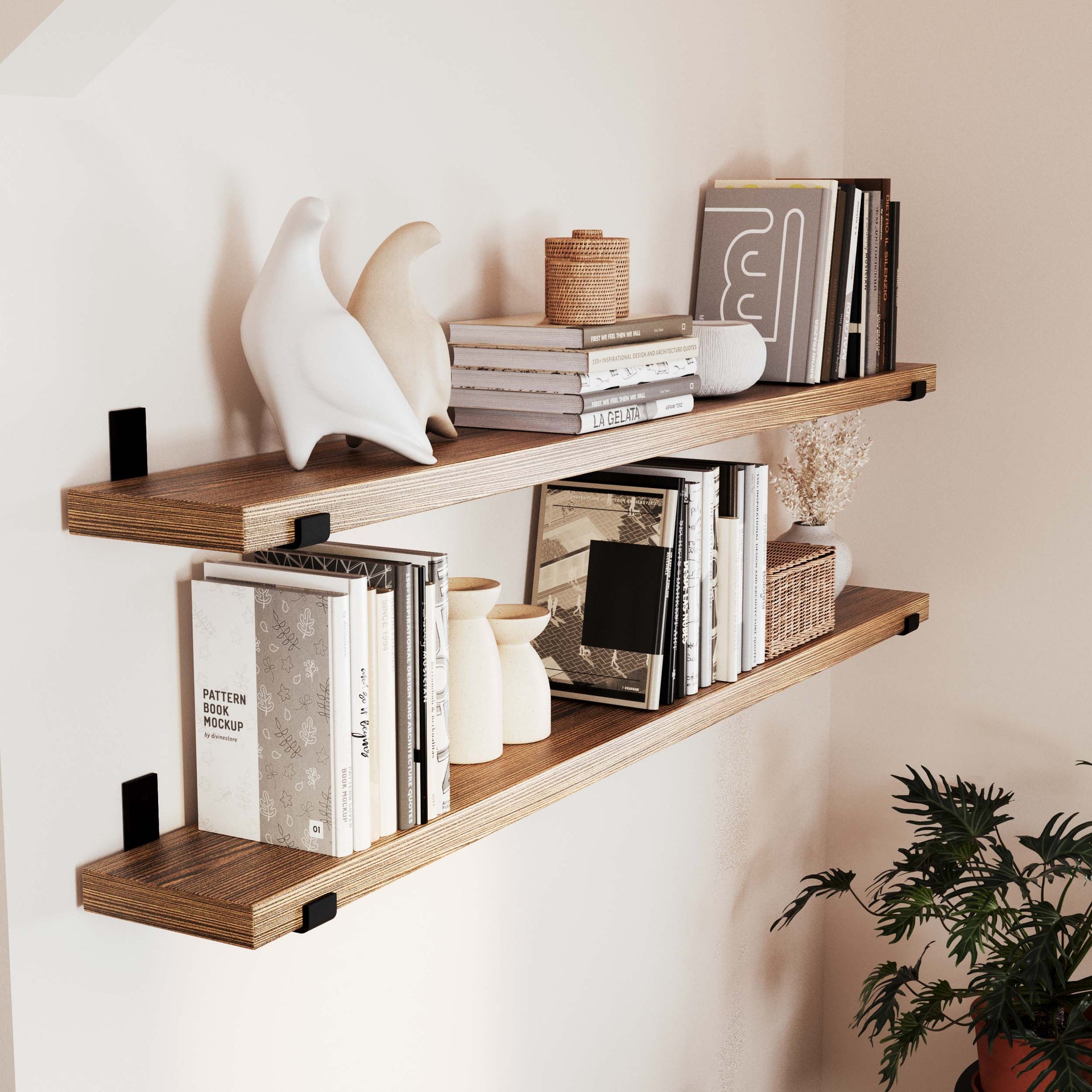 FORTE 60'' Floating Wall Shelf, Long Display Shelves, Book Shelf Burnt ...