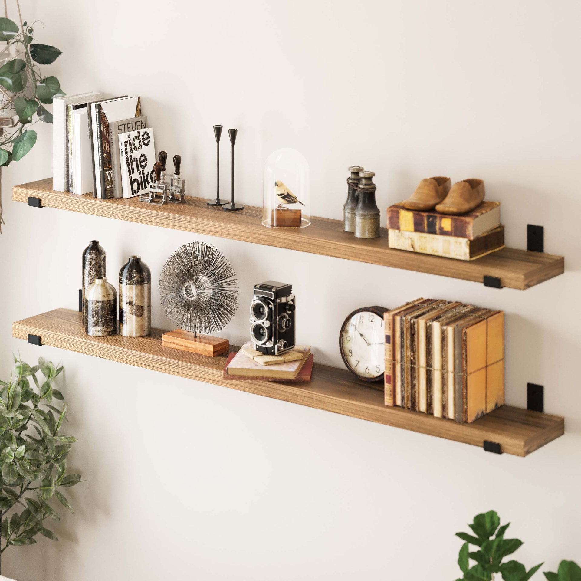 FORTE 60'' Floating Wall Shelf, Long Display Shelves, Book Shelf Burnt ...