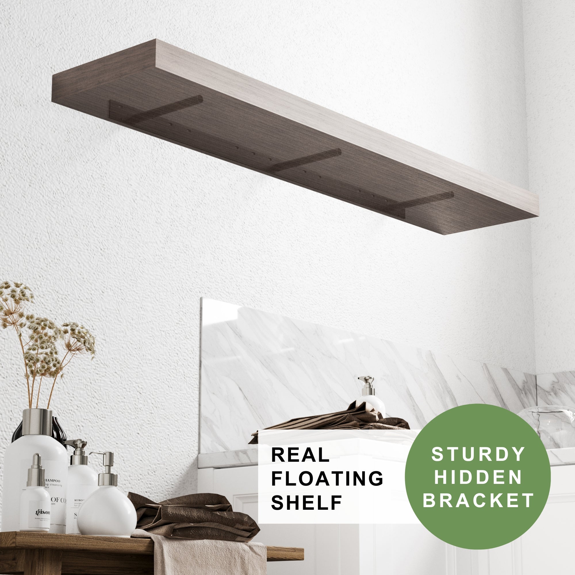 RONDA 48 inch Walnut Floating Shelf, Floating Bookshelves for Wall, Wa ...