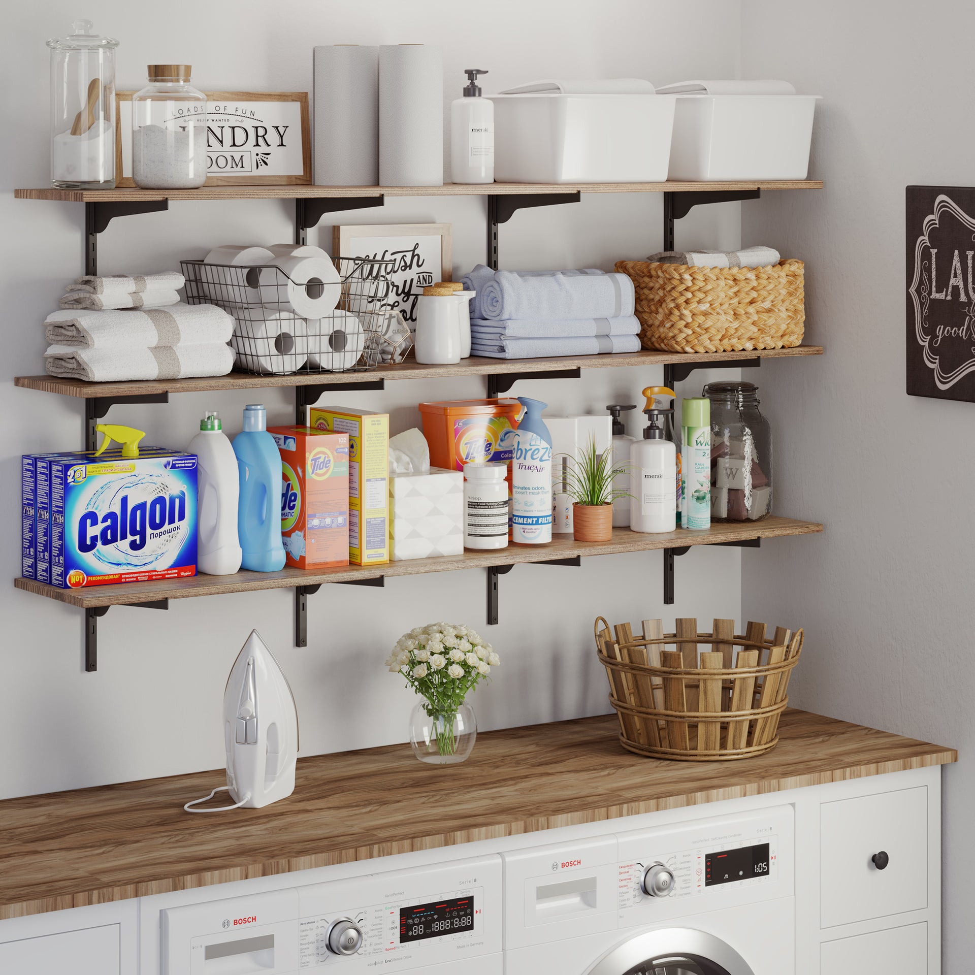 TURIN 60'' Adjustable Shelves, 3 Tier Shelf, Shelves for Wall Storage ...