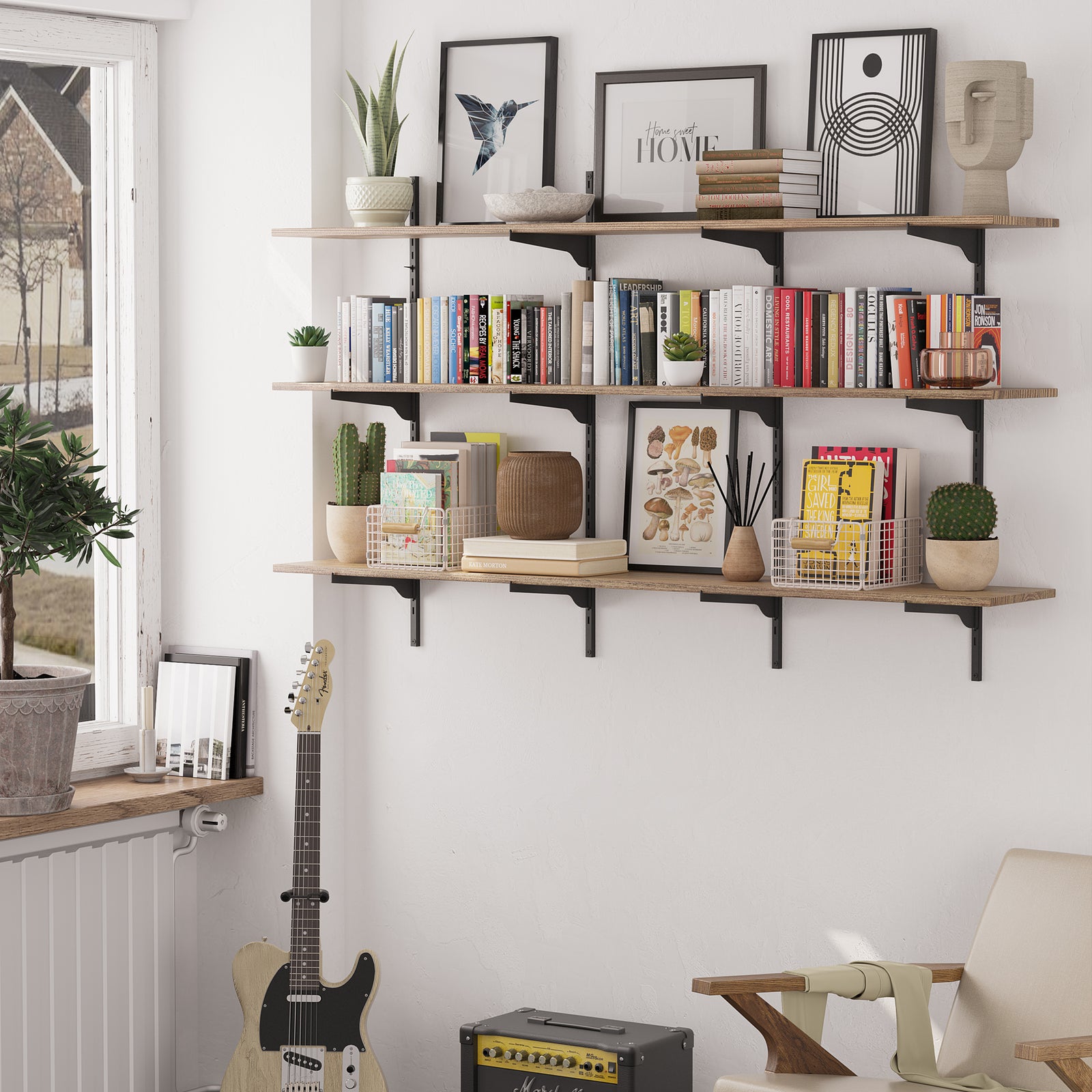 TURIN 60'' Adjustable Shelves, 3 Tier Shelf, Shelves for Wall Storage ...