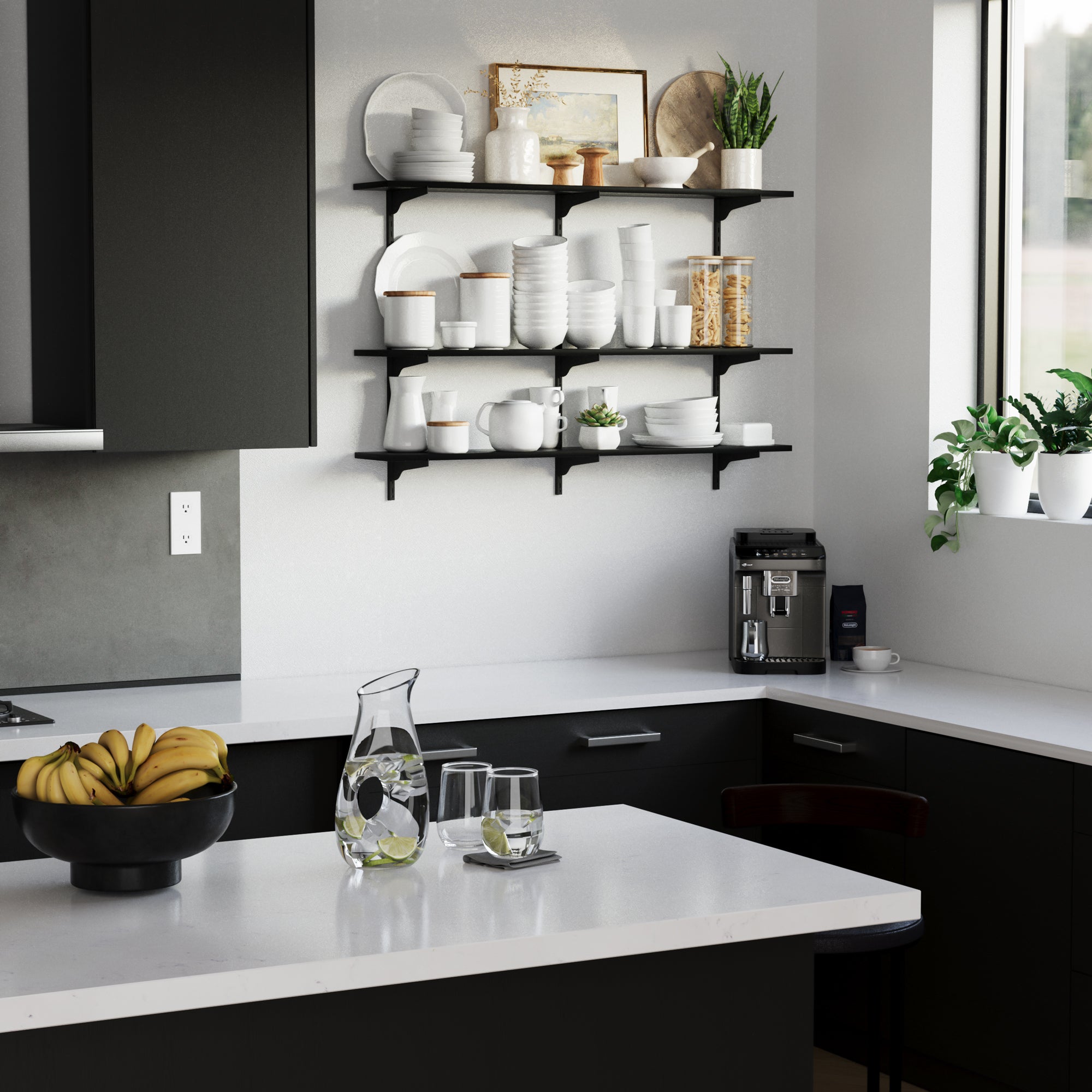 Kitchen wall mounted shelves store